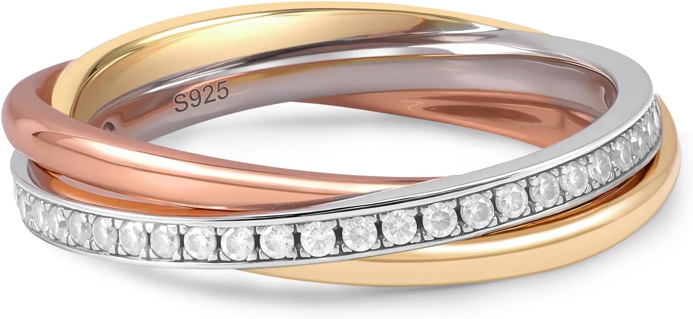 Amazon.com: RINEY&KY 18K Gold Plated Moissanite Stackable Rings for Women, Two Tone Interlocking ...