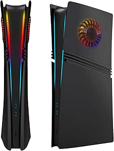 ElitePlay Black PS5 Pro Digital Faceplate with LED Lights Vents Cooling ...