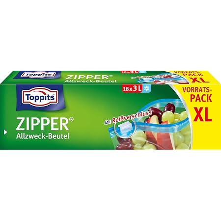 Toppits - Zipper Allzweckbeutel 18 x3 Liter Transparent : Amazon.de ...