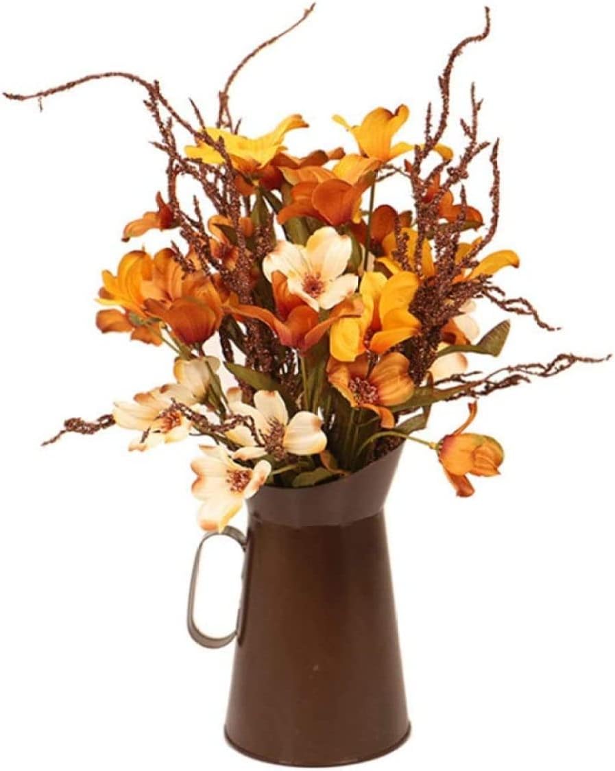 Artificial Autumn Flowers with Vintage Metal Pitcher - Silk Orange ...
