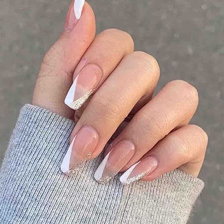 Amazon.com: Kamize French Press on Nails Coffin Long Fake Heart Nails ...