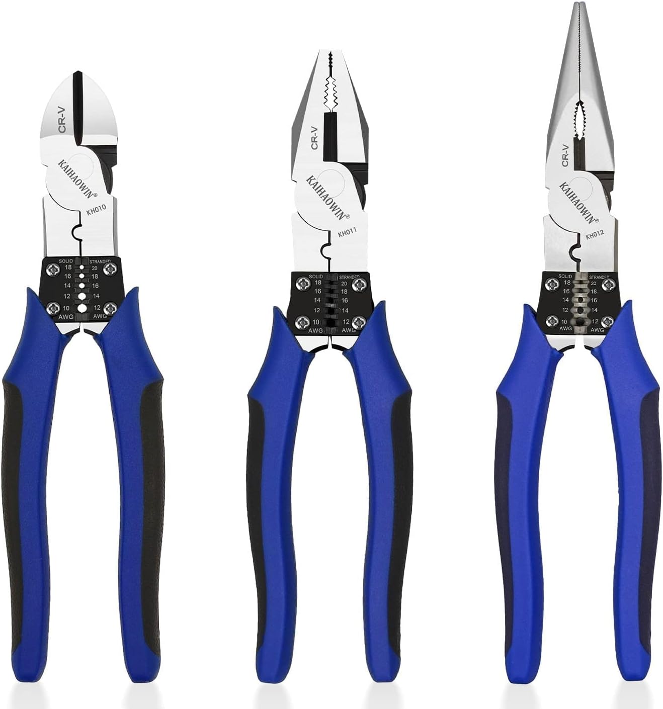 Kauplus Pro Pliers Set, 3-Piece (7-inch Diagonal Cutting Pliers, 8-inch ...