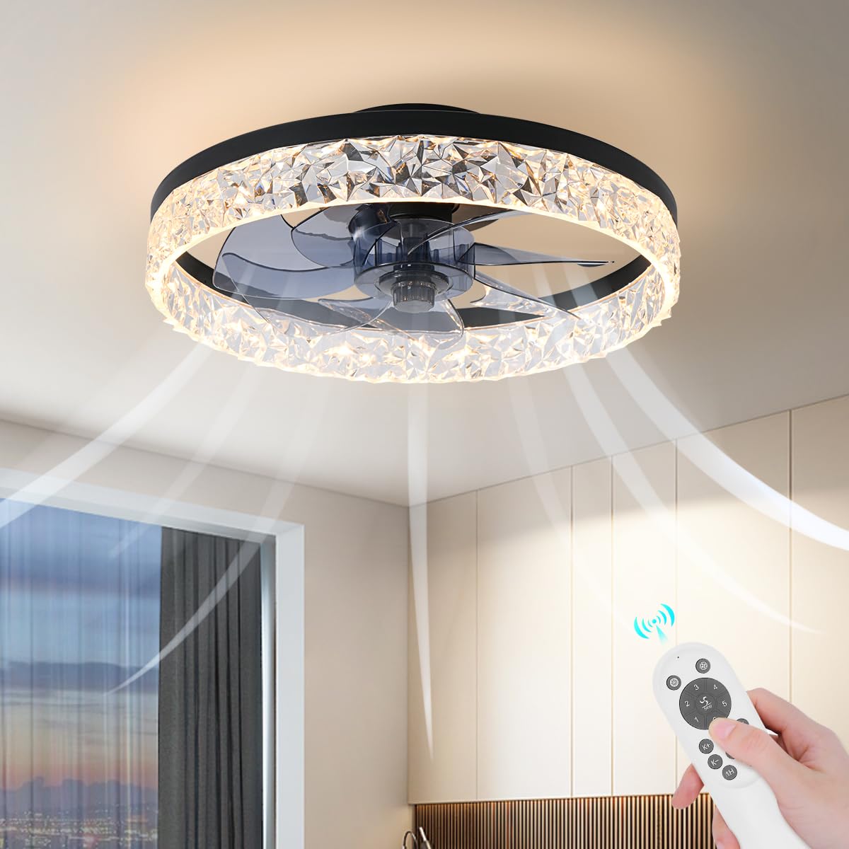 AHAWILL Ceiling Fan with Light, 15.7" Flush Mount Ceiling Fan, Dimmable ...