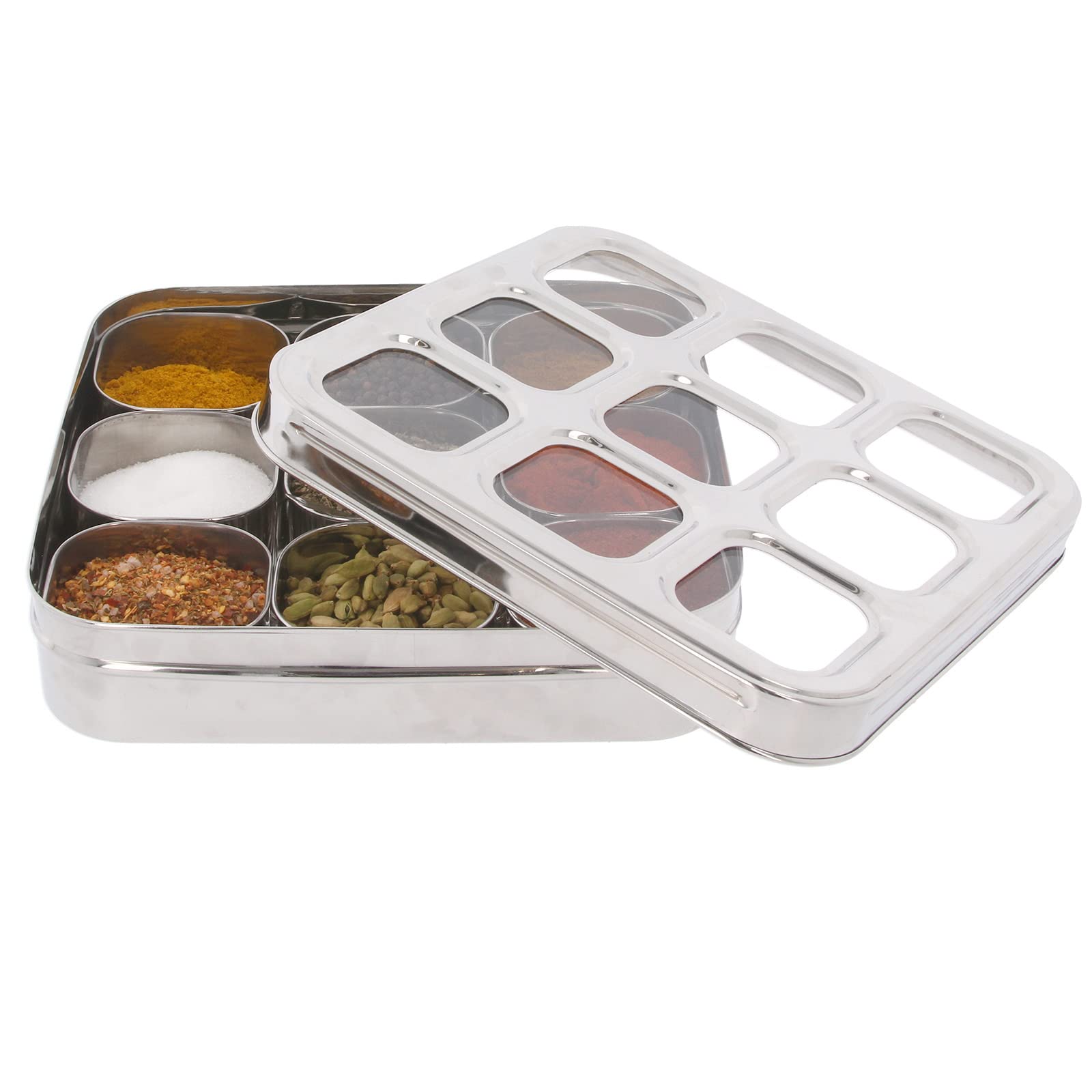 Authentic Indian Spice Tin Box Square Masala Dabba Stainless Steel ...