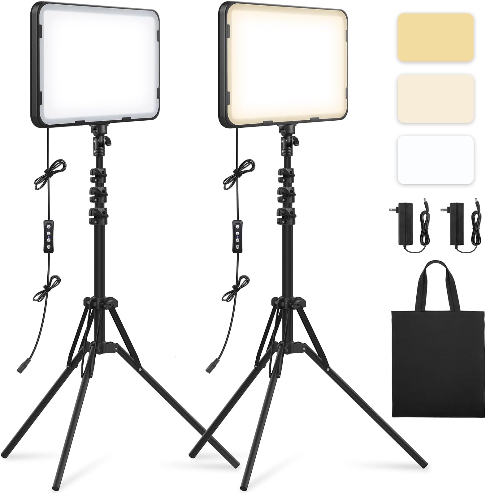 2 Pack LED Video Light Kit with 63'' Tripod Stand, Obeamiu 20W ...