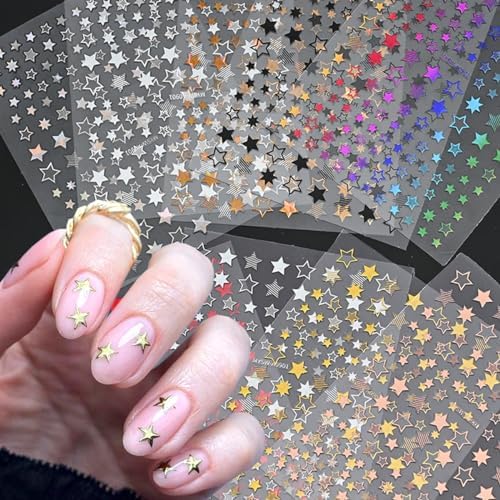 Amazon.com: 9 Sheets Shiny Star Nail Stickers 3D Self Adhesive Twill ...