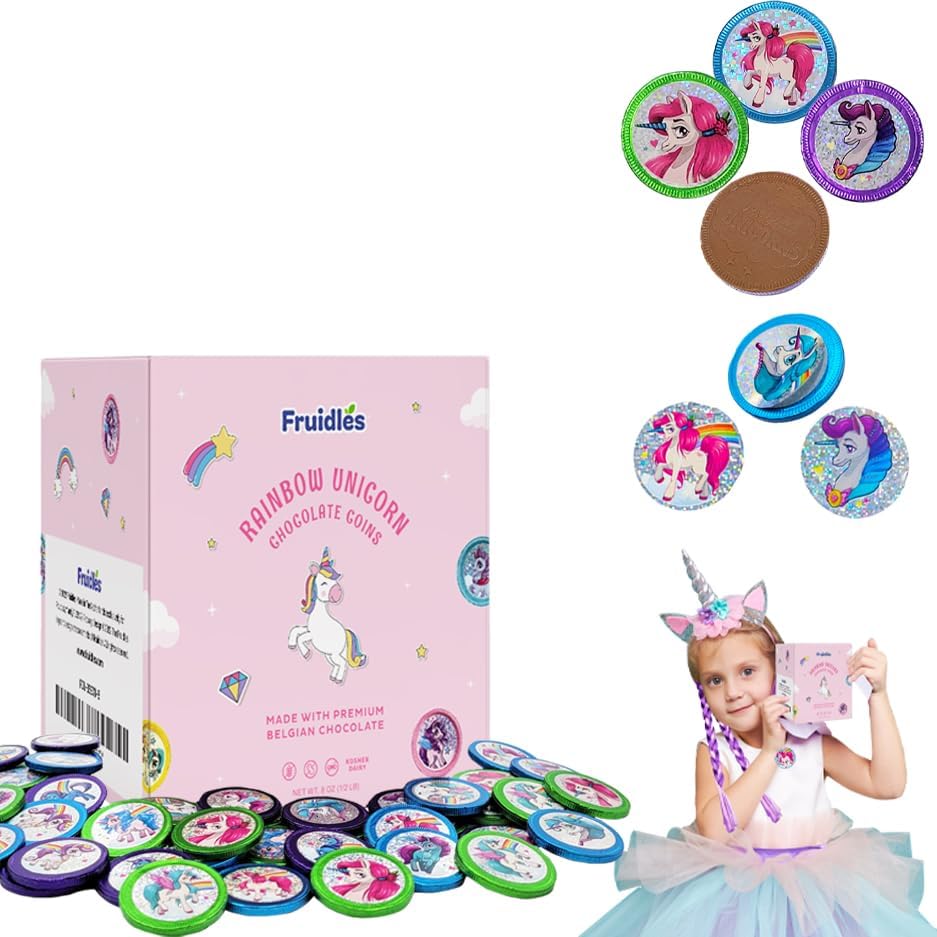 Amazon.com: Fruidles Rainbow Unicorn Milk Chocolate Coins in Foil, with ...