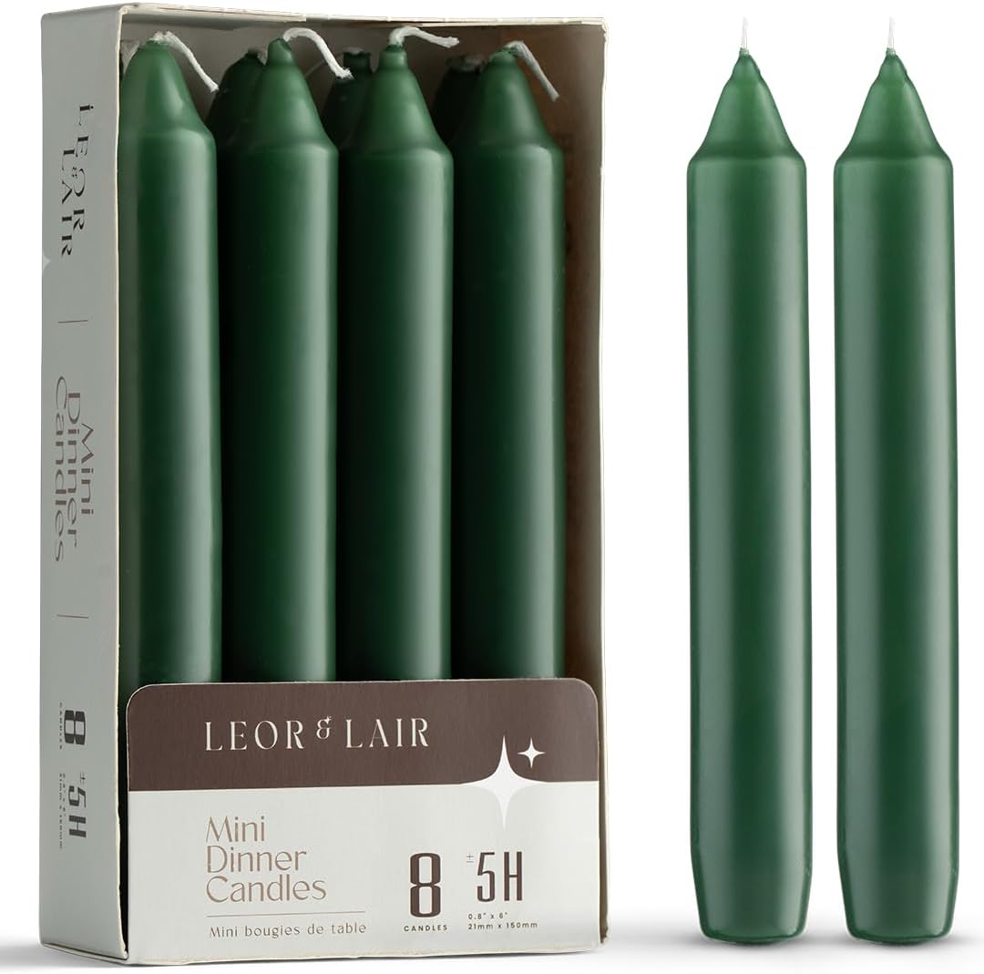 Amazon.com: Leor & Lair Dark Green Candlesticks – Pack of 8 Mini Taper ...
