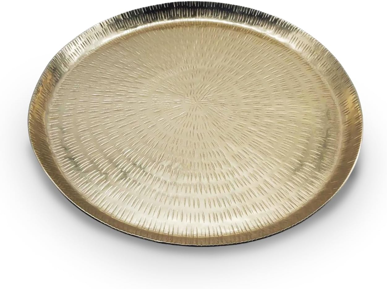 Amazon.com: Luene Hammered Brass Circular Tray with Raised Edge – Gold ...
