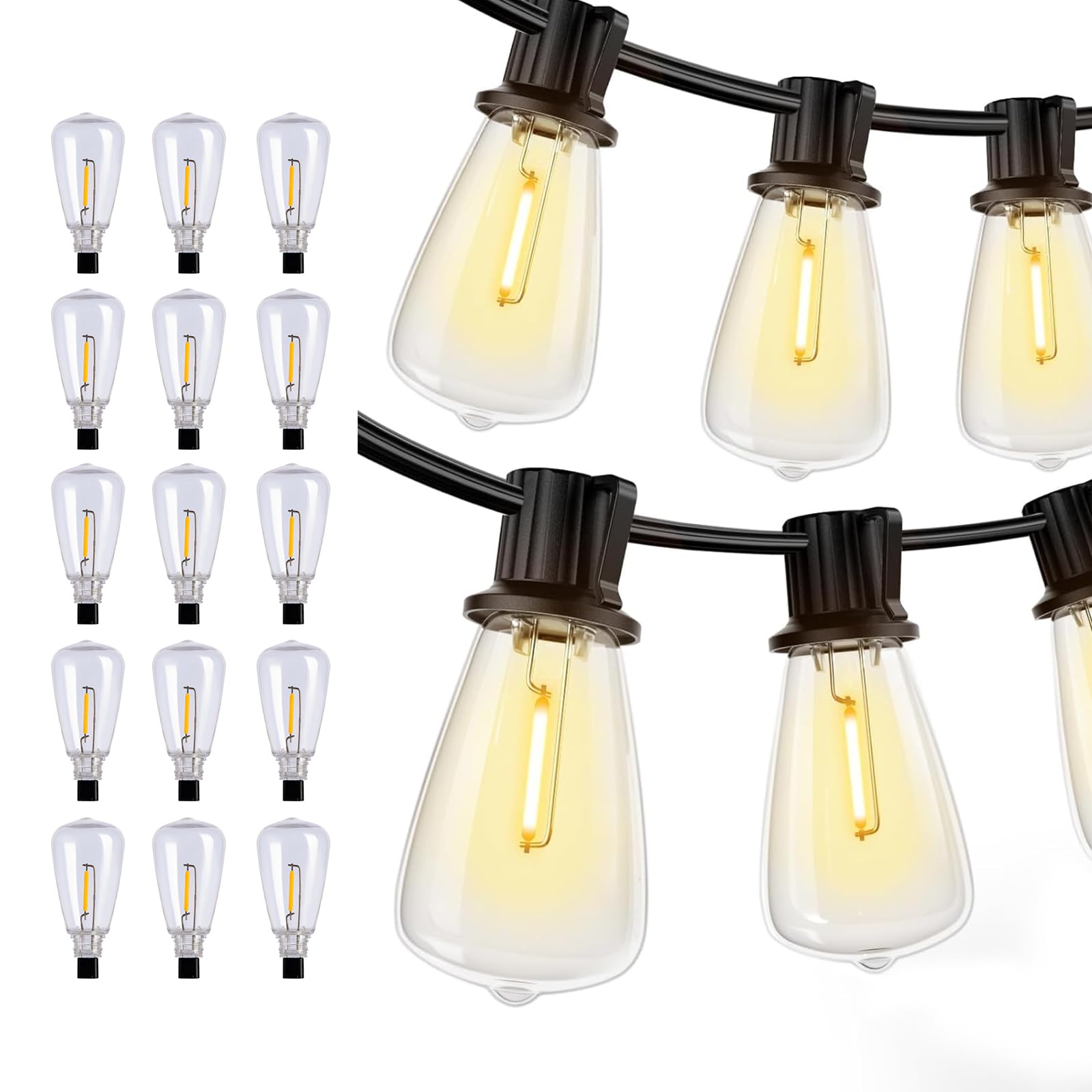 addlon 100FT LED Outdoor String Lights with 15 Pack ST38 Bulbs - Amazon.com