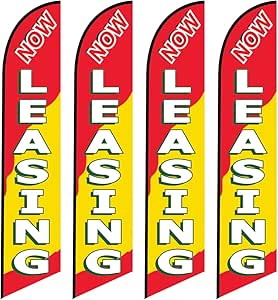 Amazon.com : 4 Four windless Swooper Full Sleeve Flags NOW LEASING Red ...
