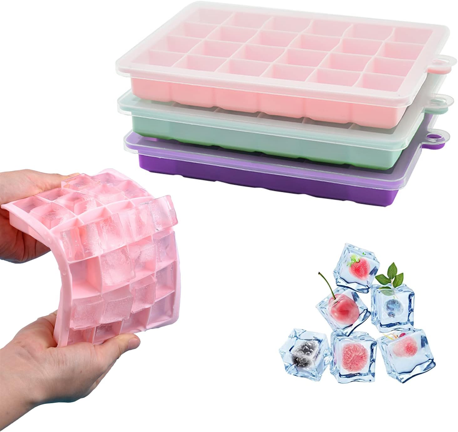 Amazon.com: Ice Cube Trays with Lids, GDREAMT 2 Pack Silicone Ice Cube ...
