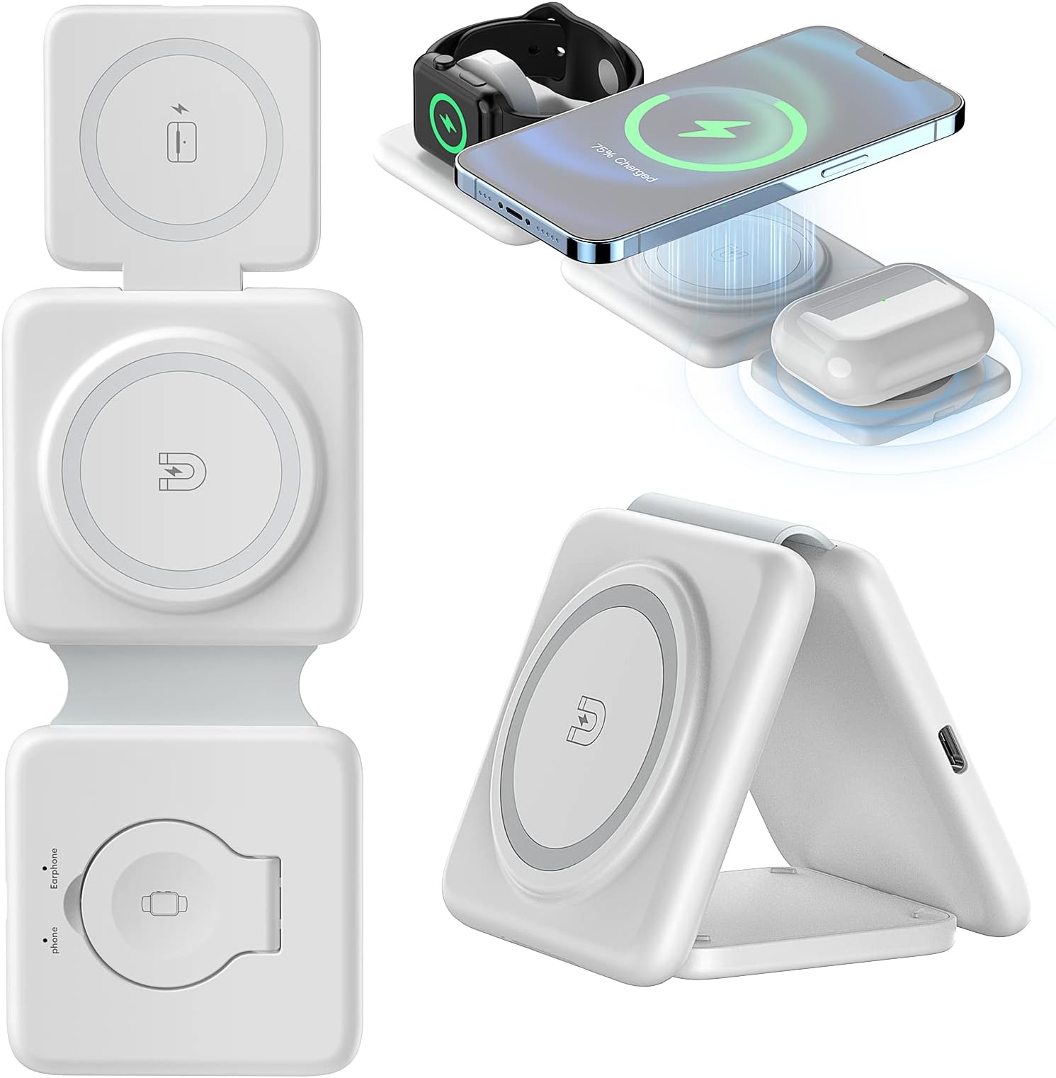 Amazon.com: GEEK FULLY 3 in-1 Wireless Charging Pad Magnetic Foldable ...