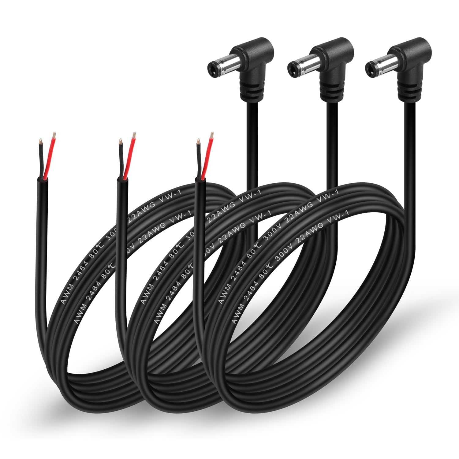 HATMINI 3PCS 90 Degree Right Angle DC Power Pigtail Cable 3.3FT 22AWG ...