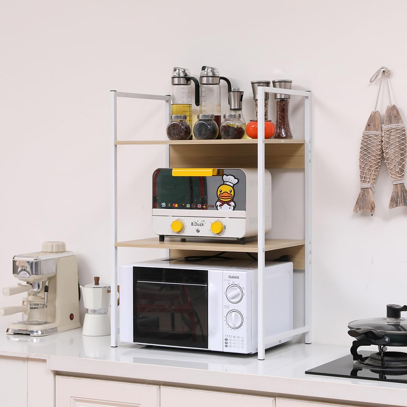 Sanery 3 Tiers Microwave Oven Rack, Free Standing Microwave Shelf for ...