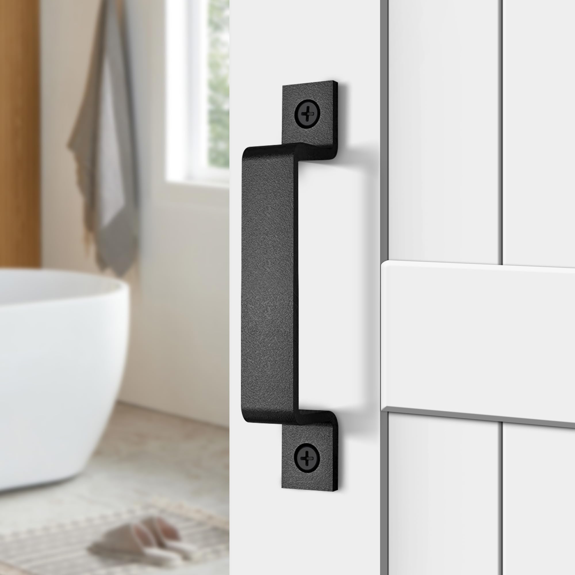 Gaurqiah 6" Barn Door Handle Set, Square Door Pull Handle Set, Rustic Style Pull Handle with ...