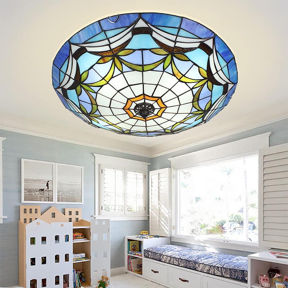 Aeyee Tiffany Ceiling Light, Elegant Stained Glass Flush Mount Ceiling ...