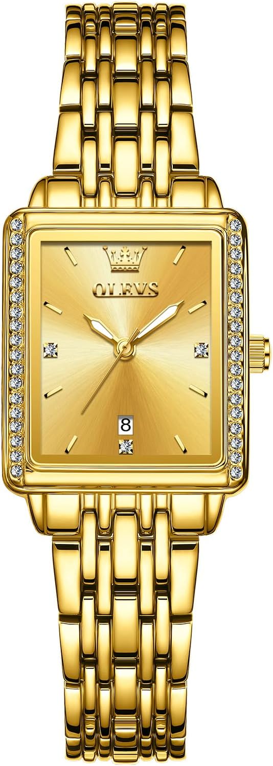 Amazon.com: OLEVS All Gold Watches for Women Golden Tone Face Square ...