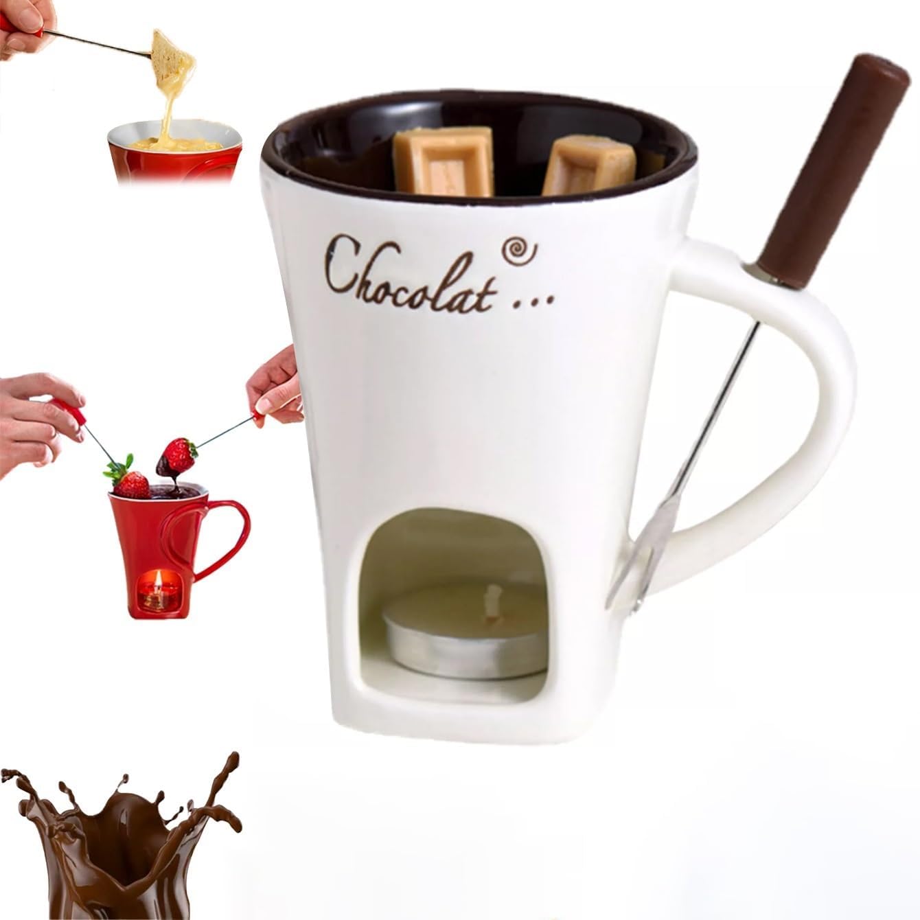 Amazon.com: aralipu Sweet Fondue Cup, Chocolate Fondue Mug Tealight, Chocolate Melting Cups ...