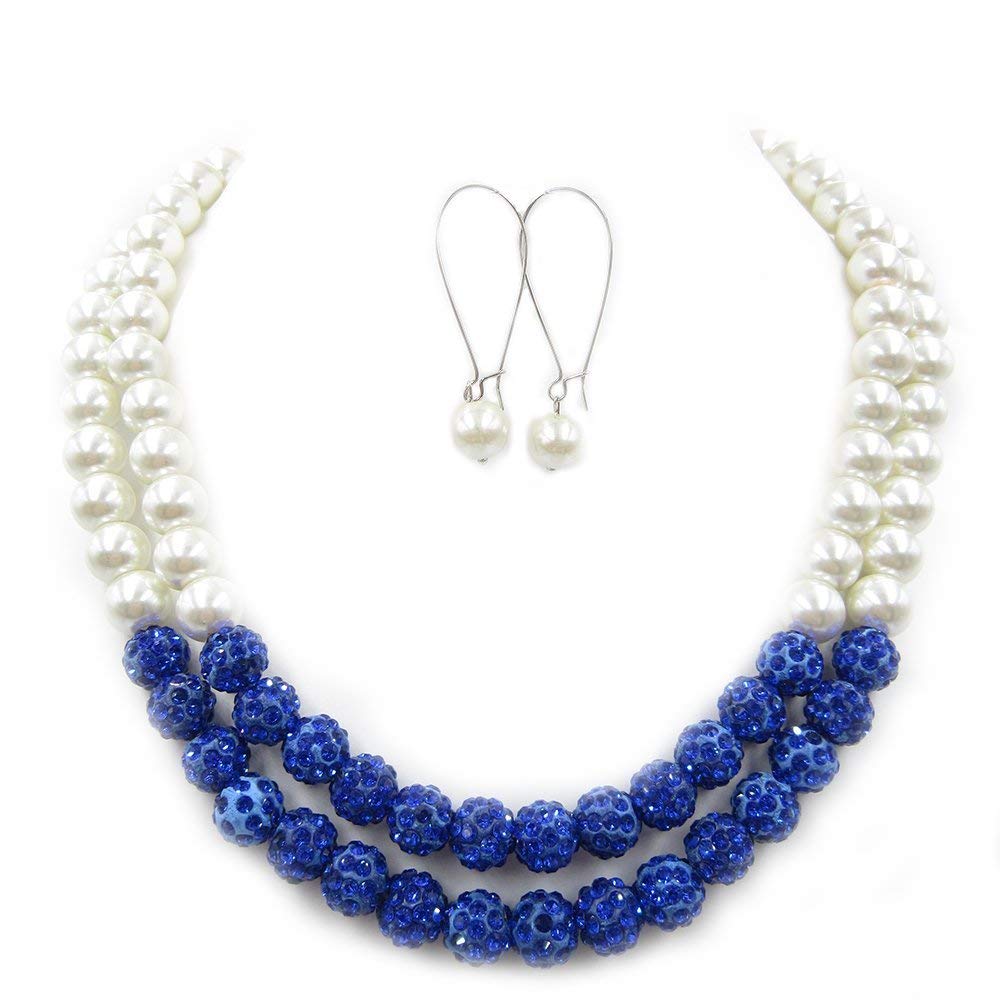 Amazon.com: Royal Blue Necklace,Pearl Necklace,Bridal Party Jewelry ...