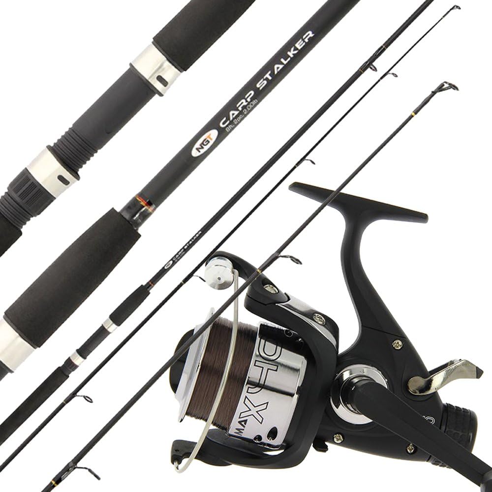 NGT 8ft 2pc Black Carp Stalker Fishing Rod + Max 40 2BB Carp Runner ...