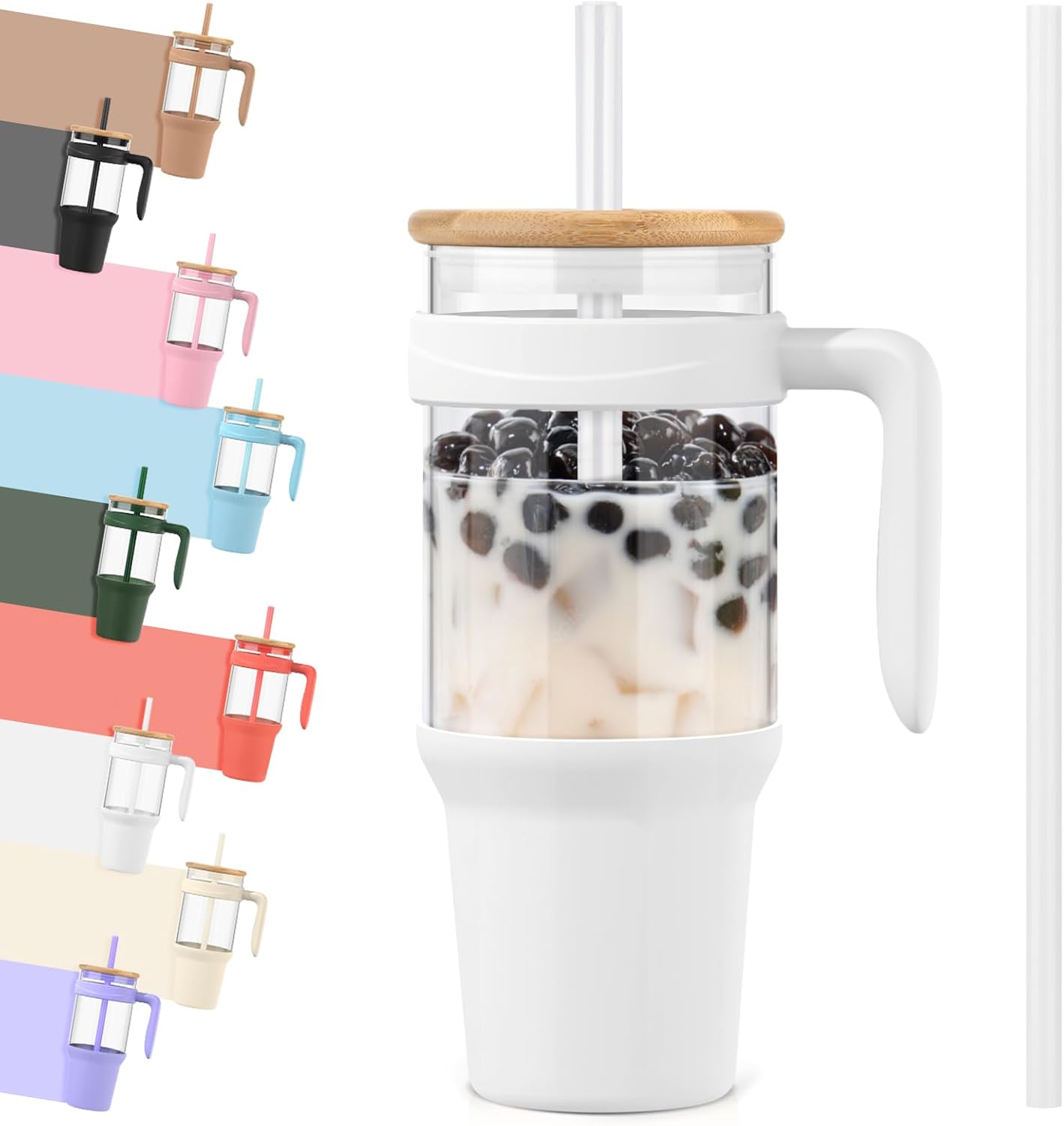 Amazon.com | Tronco 40 oz Glass Tumbler with Handle, Bamboo Lid and ...