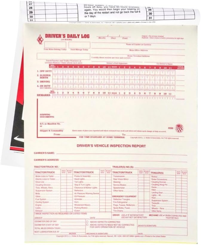 Amazon.com : 2-in-1 Driver Daily Log Book 10-pk. with Detailed Driver ...