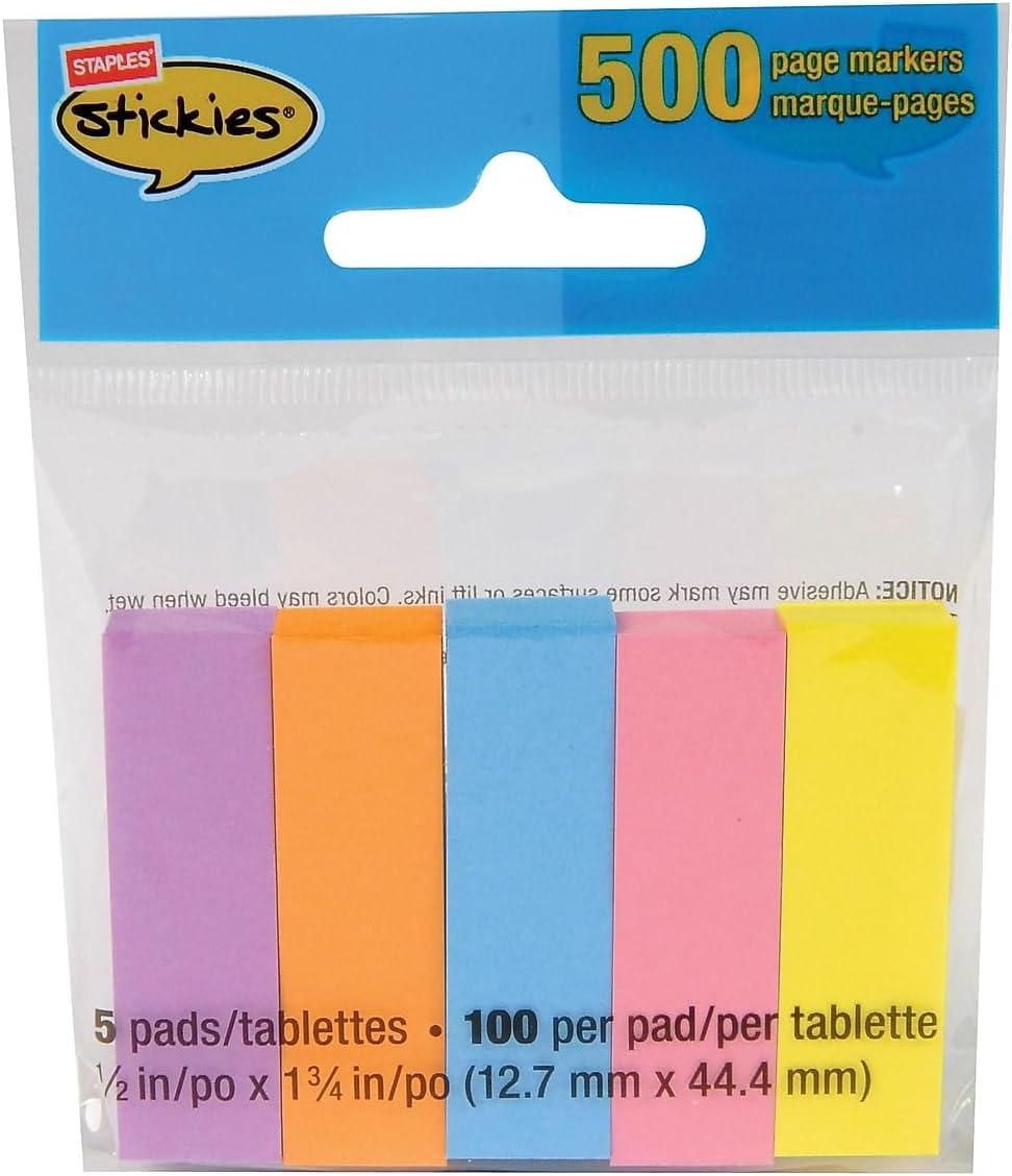 Amazon.com : Staples Stickies?ó1/2" Page Flags, 500 Flags/Pack : Office ...