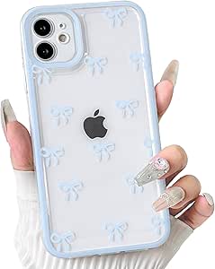 Amazon.com: NITITOP Compatible with iPhone 12 Case Cute Clear Blue Durable Ribbon Bowknot ...