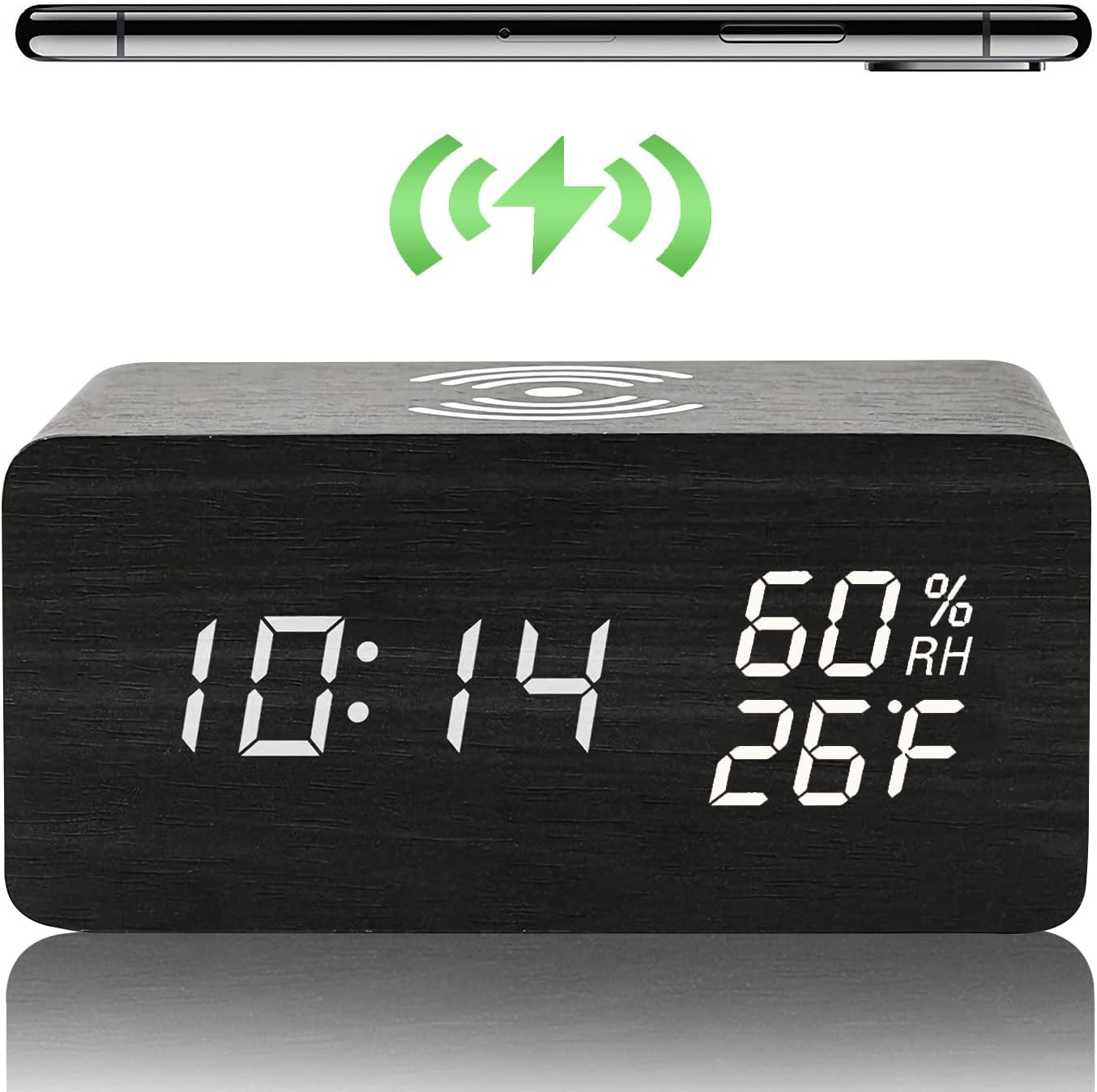 Amazon.de: Digitaler Wecker Holz mit Kabellosem QI-Laden,Led Digital ...