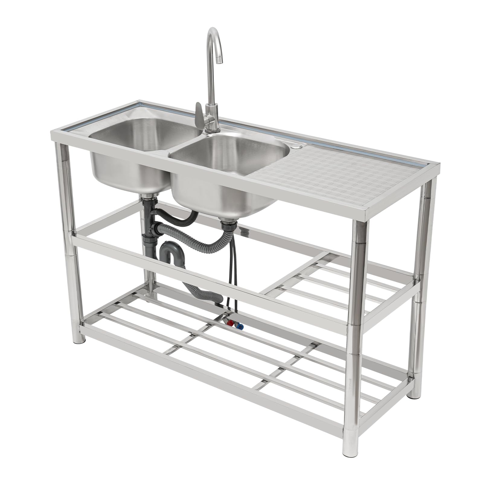 KONGKUNI Stainless Steel Utility Sink w/Cold and Hot Faucet, Commercial ...