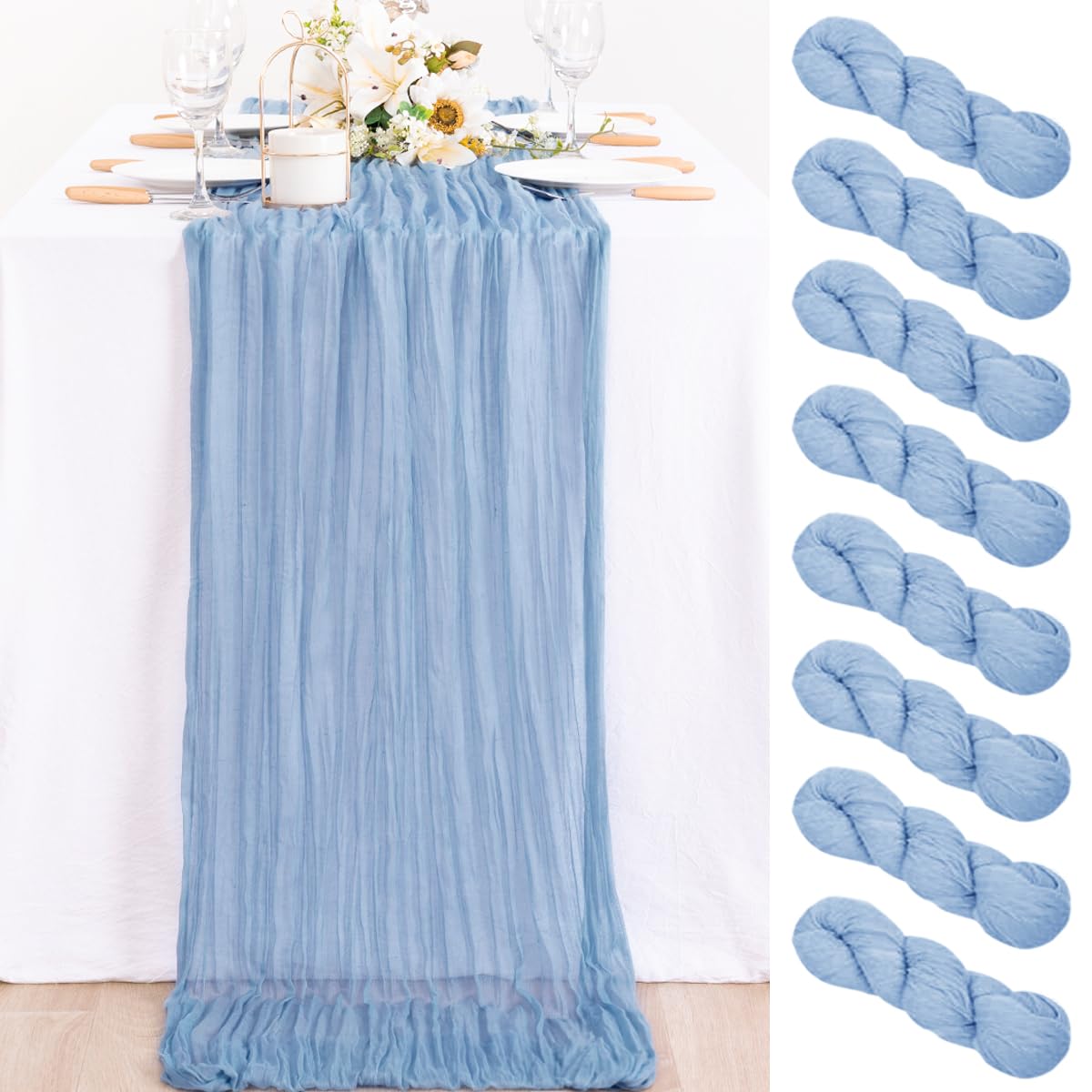 Amazon.com: MLMC 8 Pack Dusty Blue Cheesecloth Table Runner 10ft ...