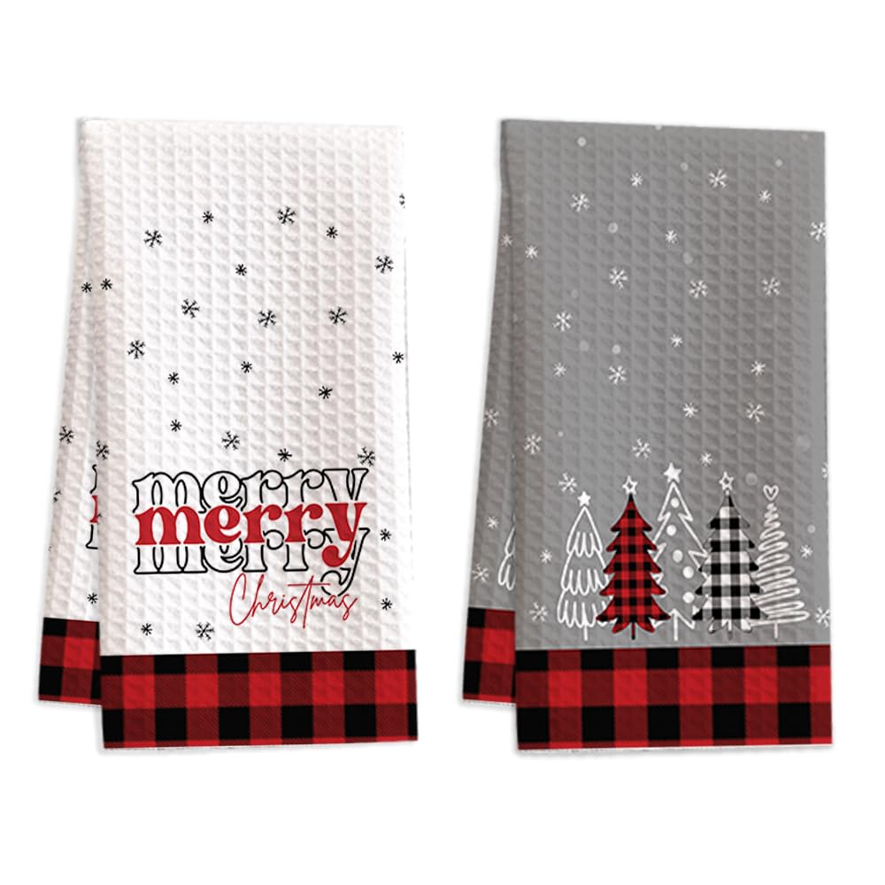 Amazon.com: BONETAT Snowflake Print, Merry Christmas Kitchen Towels ...