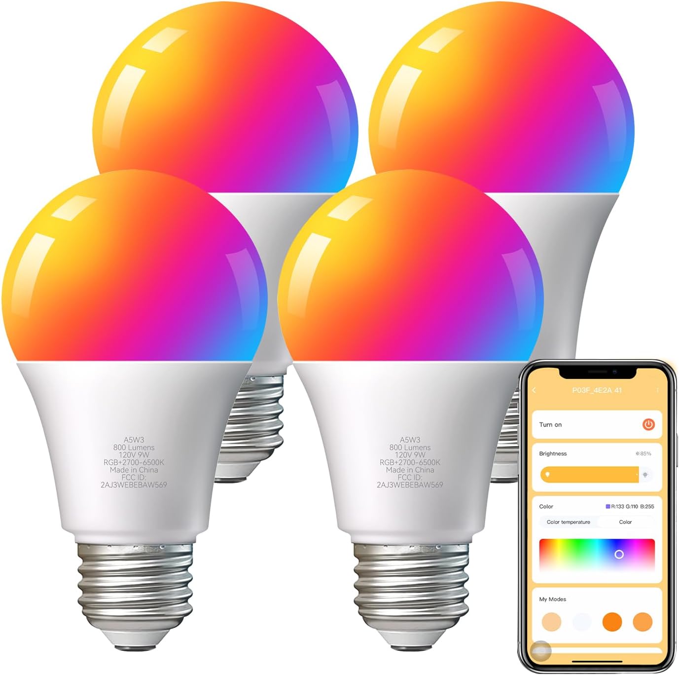 UCB Smart Light Bulbs 130W Equivalent, Color Changing Light Bulb, Work ...