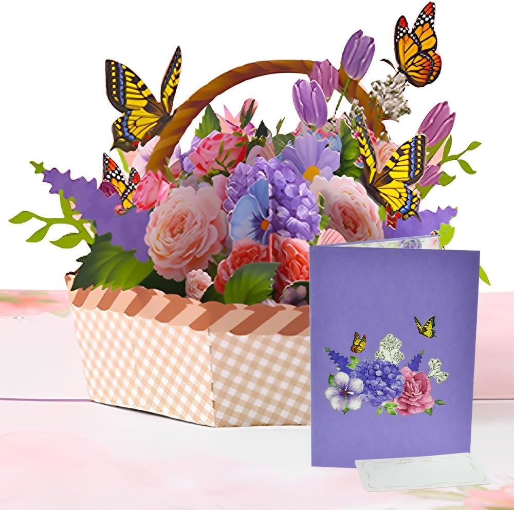 YAANBUNB Flower Basket Pop Up Card, 3D Pop Up Greeting Card Handmade ...