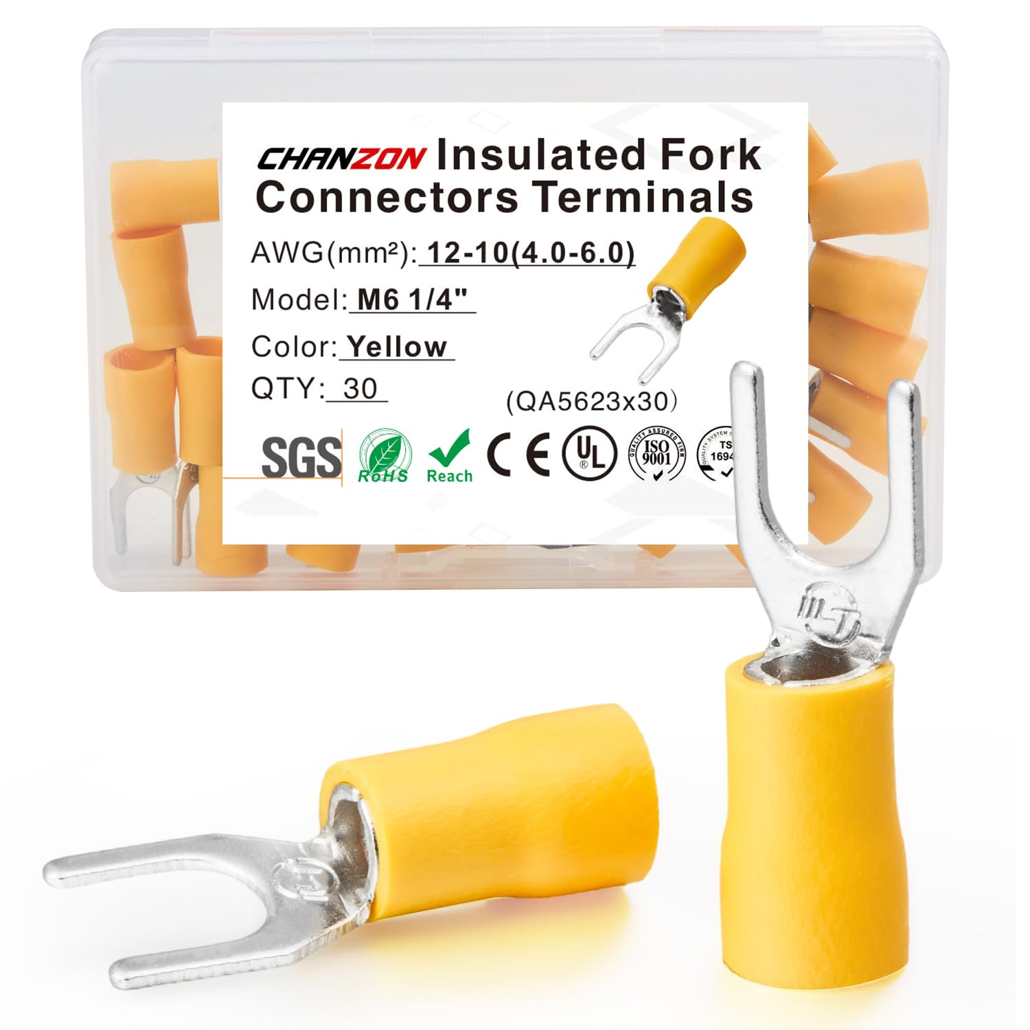 Snapklik.com : Chanzon UL Listed Insulated Fork Terminals M6 1/4" Inch ...