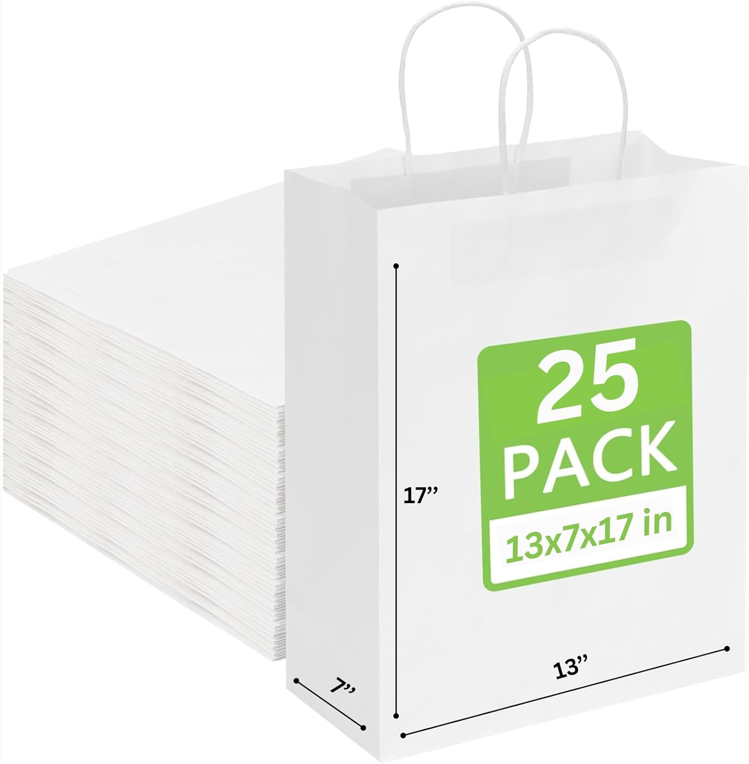 Amazon.com: JET PAPER BAGS - Large White Paper Bags with Handles 13”x7 ...