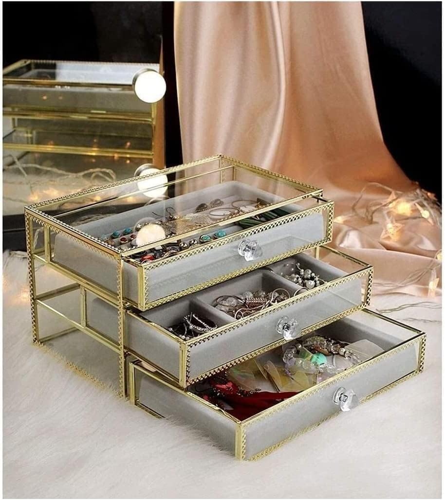 Amazon.com: BKEKM Jewelry Case Clear Glass Jewelry Box Velvet Jewelry ...