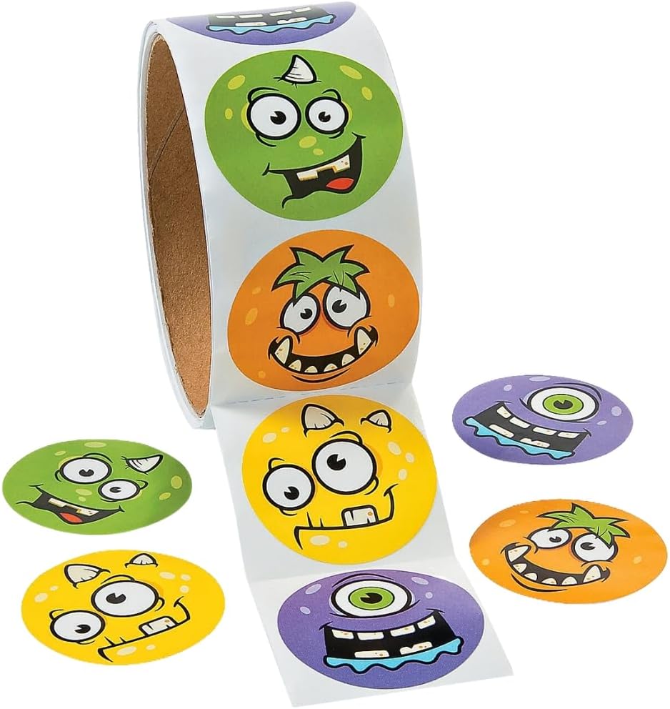 Amazon.com: Monster Face Roll Stickers for Halloween (100 Stickers ...
