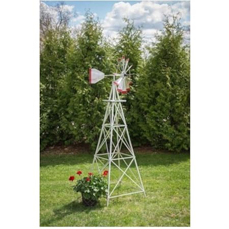 Amazon.com: 10 Ft Premium Aluminum Decorative Garden Windmill- Red Trim ...