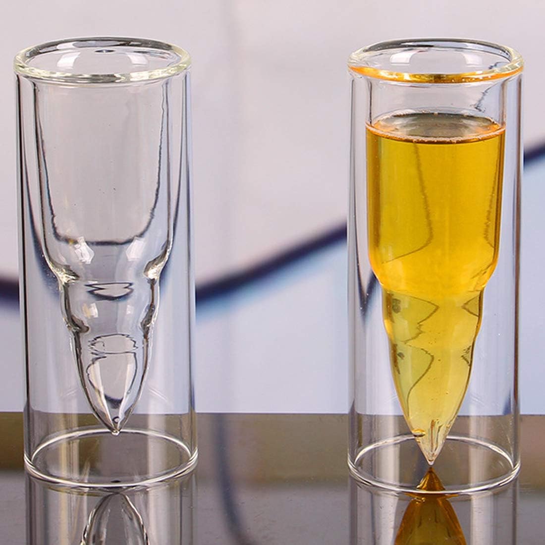 Amazon.com | BonZeal Double Layer Glass Bullet Shape Clear Beer Vodka ...