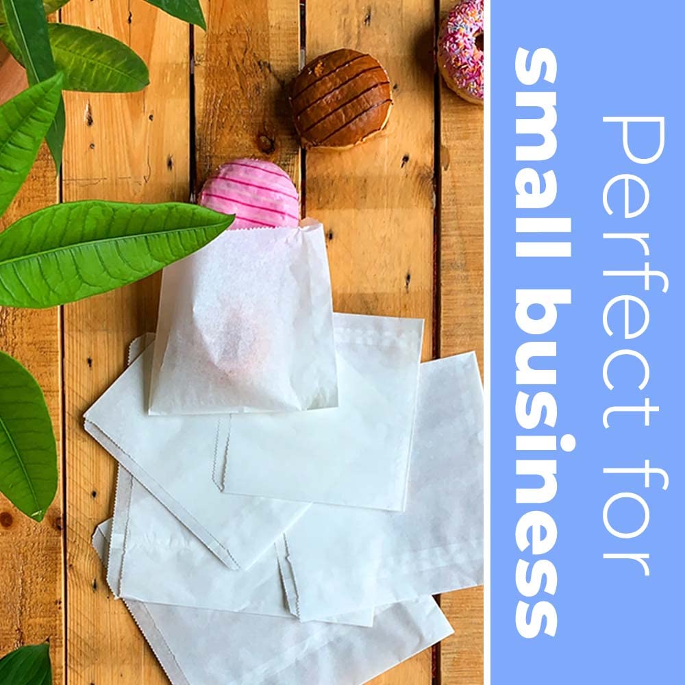 Buy 100 Pure Greaseproof Paper Bags (10 x 10”) | White, Grease ...