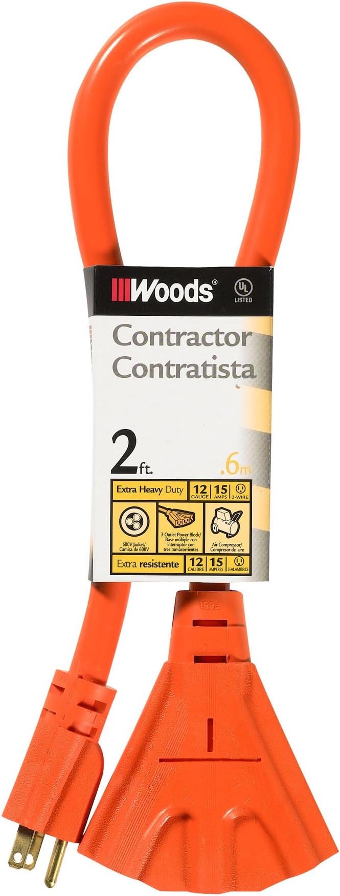 Woods 990824 12/3 Outdoor Multi-Outlet Extension Cord, Orange, 2-Foot ...