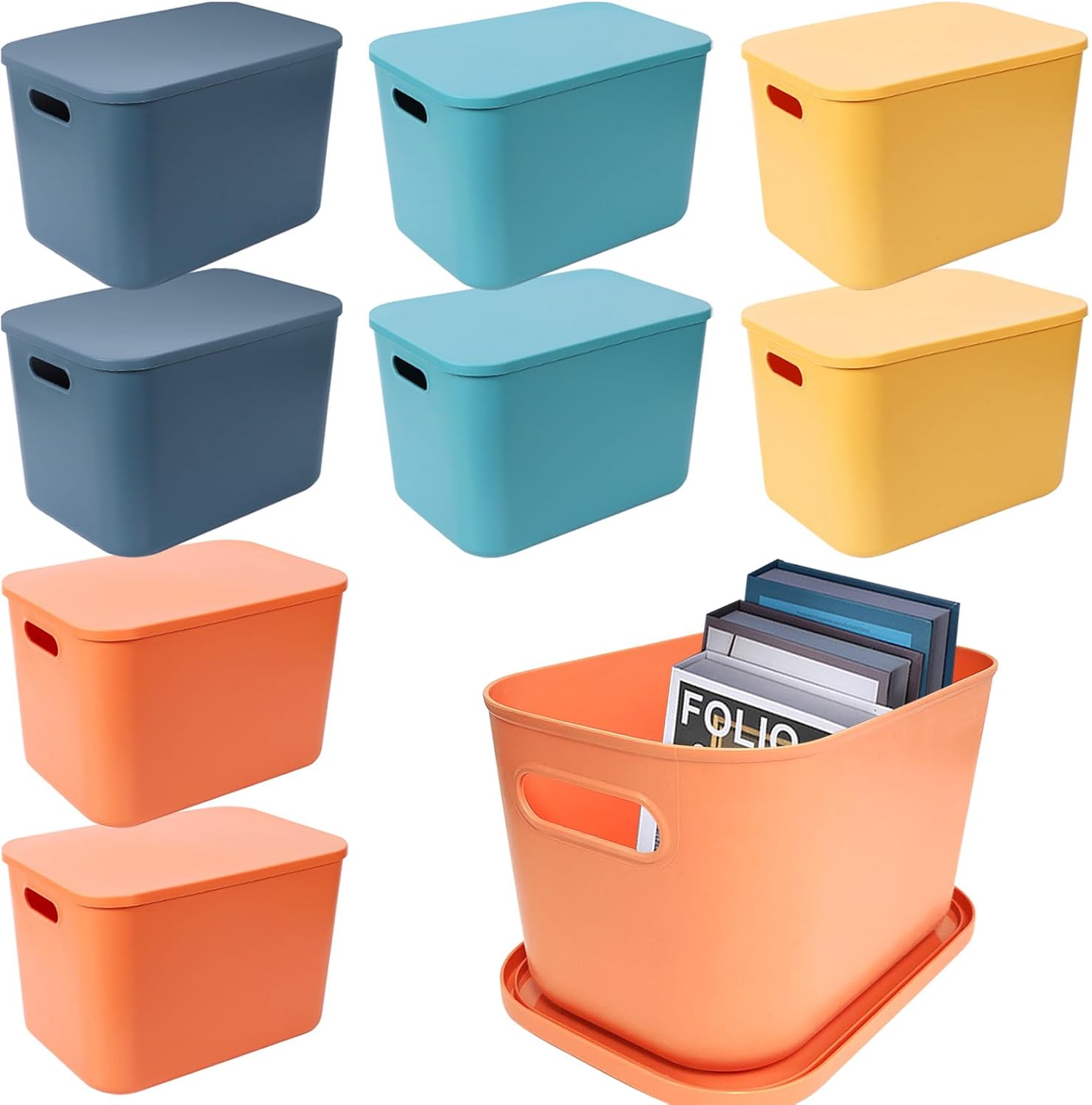 Amazon.com: YEXEXINM 8 Pack Colorful Plastic Storage Bins with Lid and ...