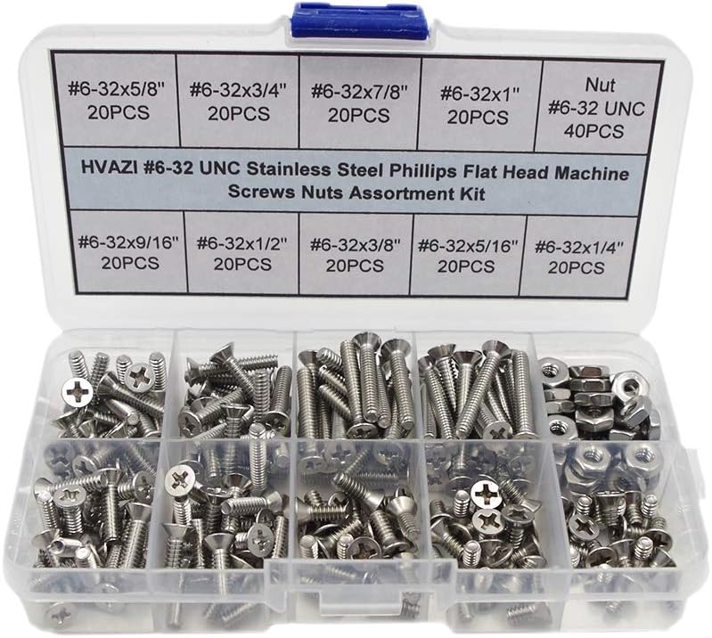 Amazon.com: HVAZI #6-32 UNC Stainless Steel Phillips Flat Head Machine ...