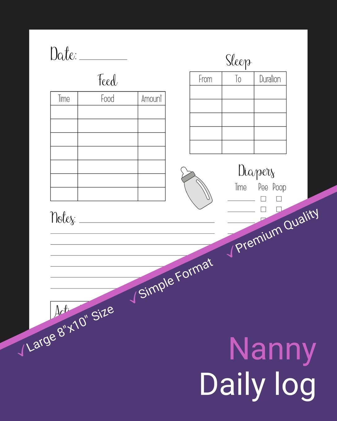 Nanny Daily Log: Simple Baby & Toddler Schedule Tracking Book: Feed ...