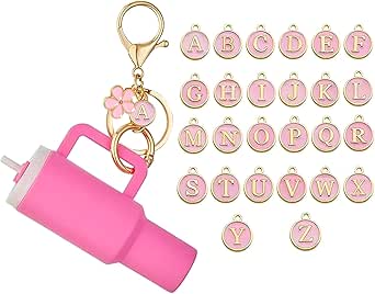 Aligiftqod Mini Cup Keychain Initial Letter with flower Cute Cup ...