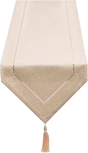 SANLEHAUSE Runner da Tavola in Lino Bianco Crema Beige 32 x 220 cm ...
