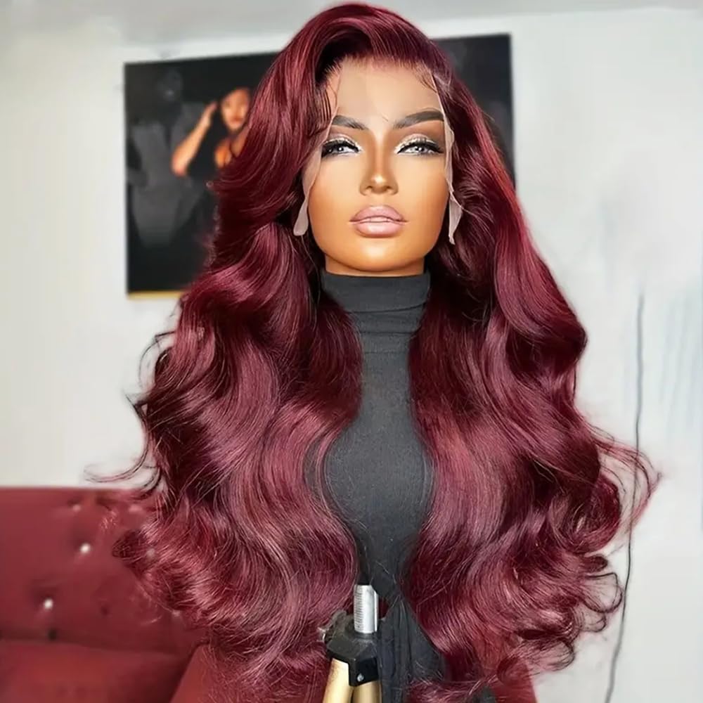Amazon.com : Maycaur 99j Burgundy Lace Front Wigs Body Wave Pre Plucked ...