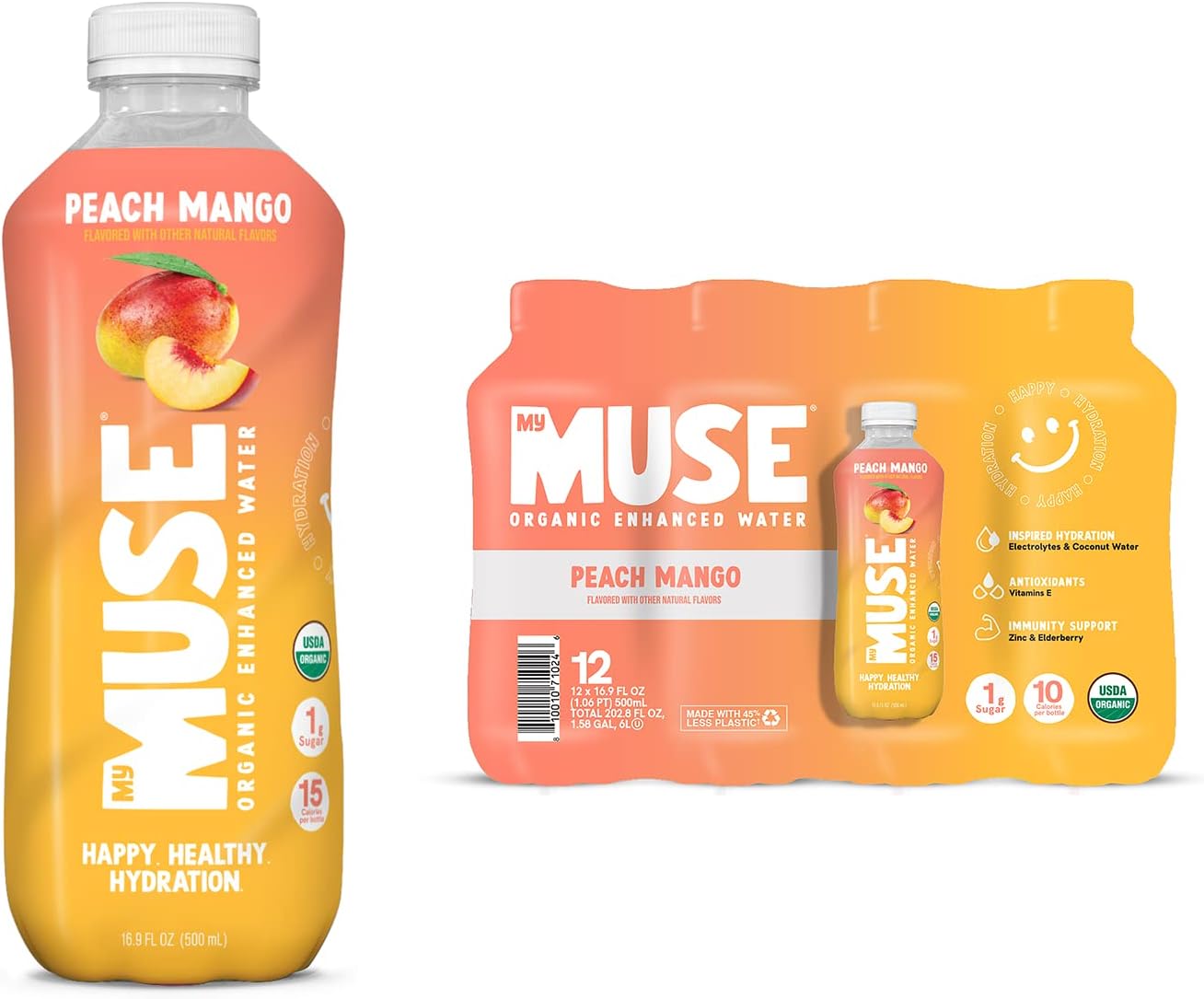 Amazon.com: MyMuse Organic Enhanced Flavored Water, Peach Mango, 16.9oz ...